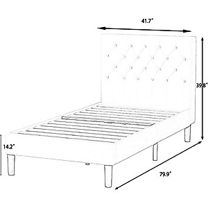 4 EVER WINNER Twin Bed Frames Upholstered Platform Bed Frame with Button Tufted Headboard, Twin Size Bed Frames for Kids, Sturdy Slat Support, No Box Spring Needed, Easy Assembly, Grey