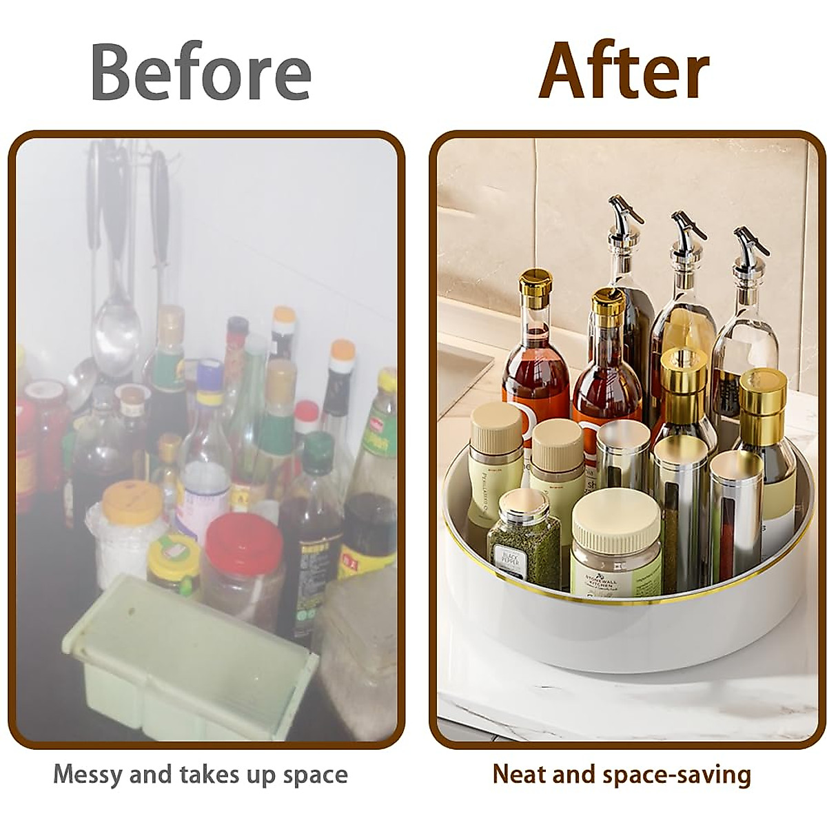 Lazy Susan Turntable Organizer for Cabinet- Spice Rack, Makeup Perfume Organizer Plastic Non-Slip Rotating Containers for Kitchen, Office, Bathroom-9"+12" Lazy Susan Organizers (White-2Pack)