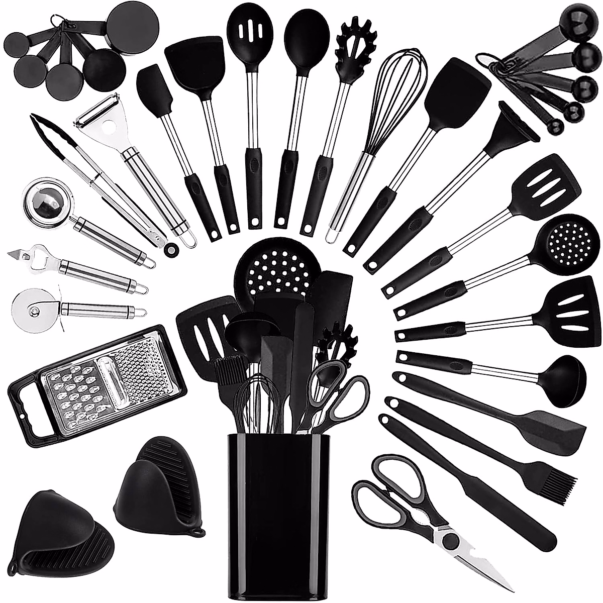 35 PCS Silicone kitchen Utensils set,Cooking Utensils set,Utensils,Kitchen Tool Set,Baking Set, Kitchen Set, Kitchen Gadgets,Kitchen Tools and Cookware Set with Holder.Stainless Steel