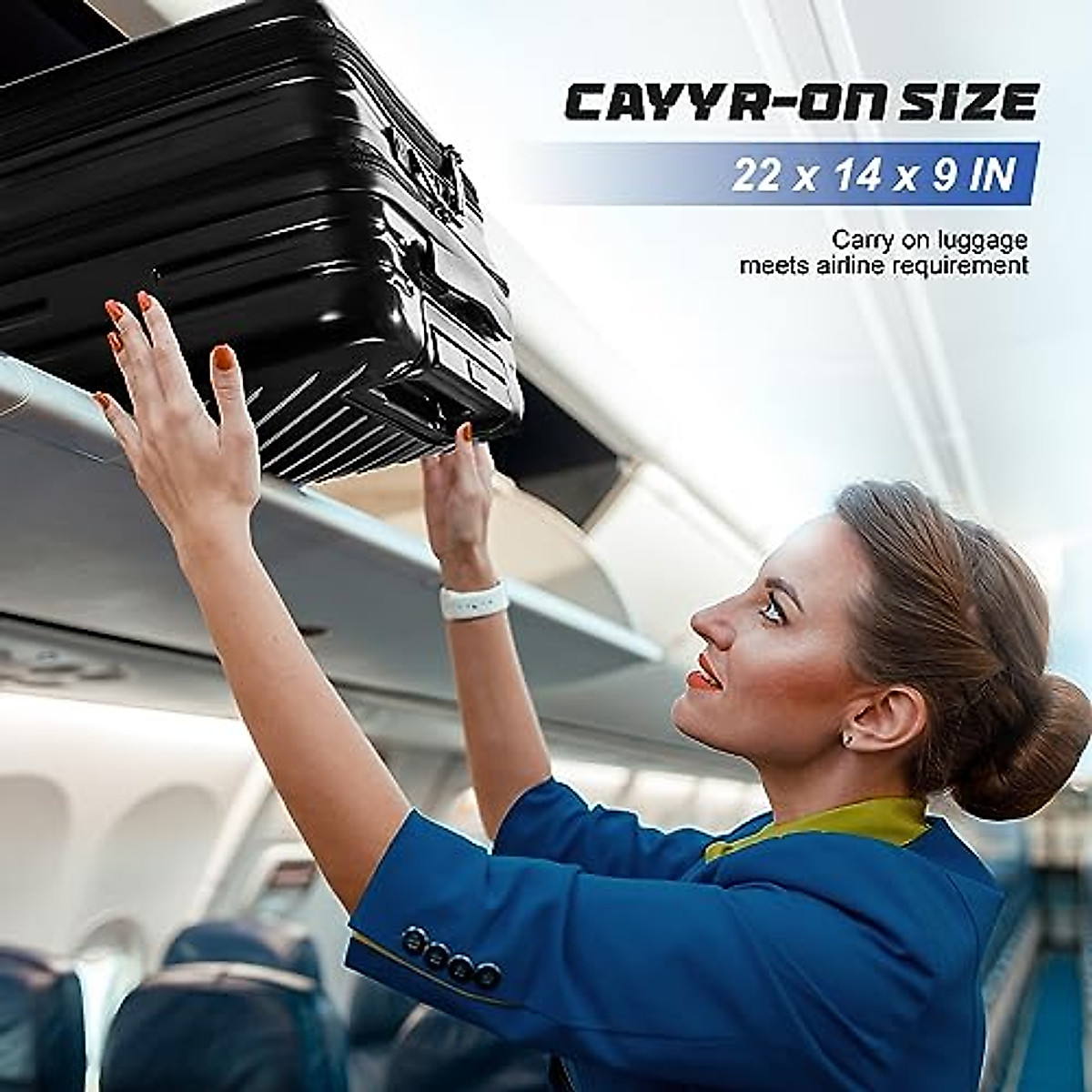 ioiohahaun 20 Inch Carry On Luggage with Pocket Compartment - PC Hard Suitcase with USB Port - 22x14x9 Travel Luggage Airline Approved - Black