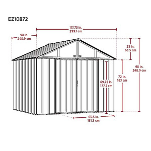 Arrow 10' x 8' EZEE Shed Cream with Charcoal Trim Extra High Gable Steel Storage Shed