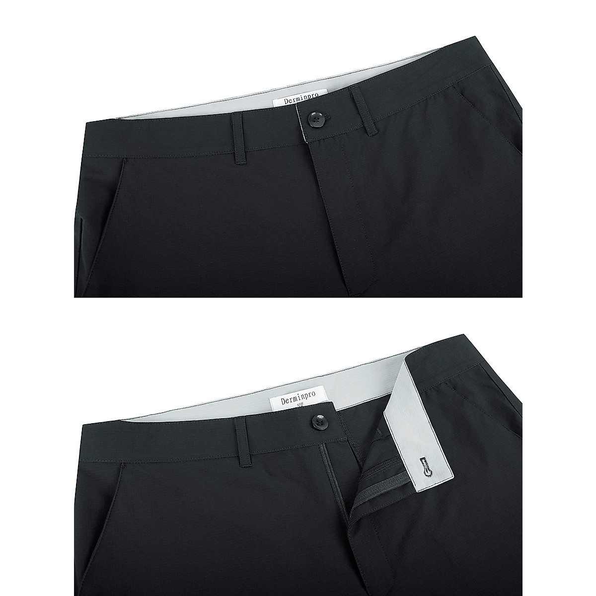 Derminpro Men's Waterproof Quick Dry Pocketed Stretch Zip Pockets Hiking Shorts Black Large