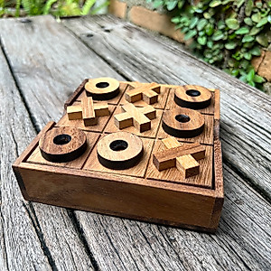 NUTTA - TicTacToe Wooden Game Size 5.5 X 5.5 inches Tic Tac Toe Wooden Board Games Coffee Table Desk Toy Fun Game Friends and Family Adult Games Travel Backyard Indoor Outdoor Decorative Decor Room