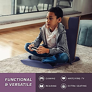 bonVIVO III Floor Chair with Back Support - Floor Gaming Chair, Padded Folding Sofa Chair, Folds Half, Adjustable Meditation Chair, Portable Floor Seat for Adults and Kids, Folds Half - Blue & Beige