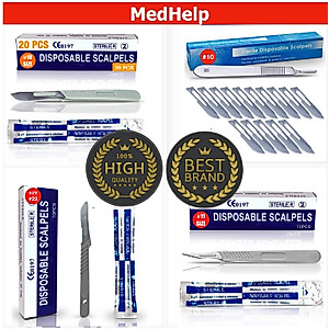 MedHelp Disposable Scalpel 23 Disposable Dermaplaning Blades with Plastic Handle, High Carbon Steel Dermablade Blades. Individually Wrapped 10 Blade, Sterile - Box of 10