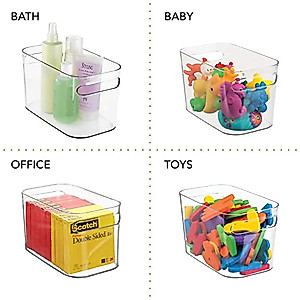 mDesign Deep Plastic Bathroom Bin with Handles - Storage Organizer for Vanity Countertop - Hold Soap, Body Wash, Shampoo, Lotion, Conditioner, Hand Towels - 10" Long, Aura Collection, 4 Pack, Clear