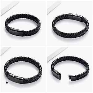 Imrsanl Cremation Jewelry Urn Bracelet for Ashes Memorial Braided Leather Urn Bracelet Wristband for Ashes of Loved Ones Keepsake Cuff Bangle Jewelry for Women Men (Black-20cm/7.87inch)