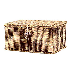 Zerodeko Wicker Storage Basket Rattan Storage Basket with Lid Rectangular Makeup Organizer Container Woven Shelf Baskets Wicker Storage Bins for Organizing Groceries Closet Laundry Room