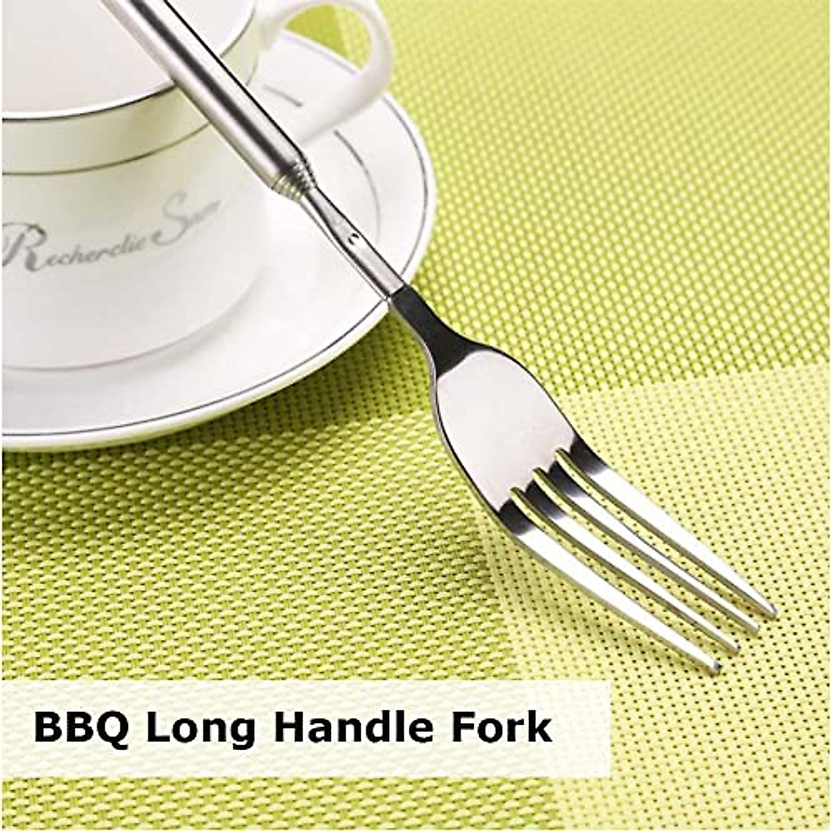 Stainless Steel Dinner Fork,BBQ Telescopic Extendable Dinner Fruit Dessert Long Handle Fork Stainless Steel Cutlery,anti rust,sturdy and durable