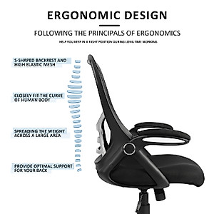 Office Chair Ergonomic Mesh Swivel Computer Task Desk Chair Comfortable, Flip-up Arms, Adjustable Height, Black
