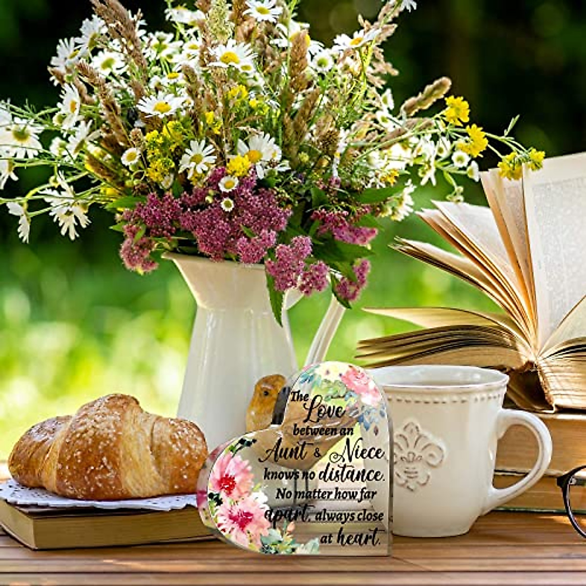 Aunt Gift from Niece Nephew Aunt Birthday Gifts Acrylic Heart Keepsake Sign Paperweight Idea for Aunt Auntie (Elegant)