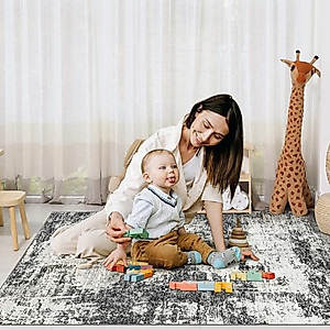 9x12 Area Rugs Living Room Rugs: Large Washable Rug with Anti-Slip Backing Non-Shedding Stain-Resistant Soft Abstract Carpet for Bedroom Dining Room Nursery Home Office - Black
