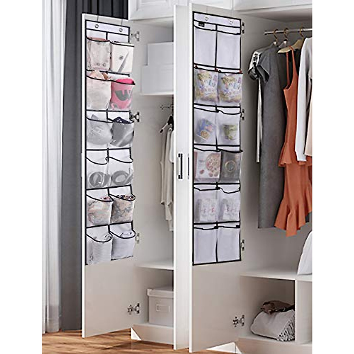 MISSLO 24 Large Mesh Pockets and 2 Pack 12 Large Mesh Pockets Hanging Narrow Closet Door