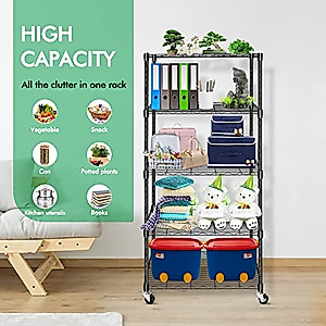 5-Shelf Adjustable,Heavy Duty Kitchen Shelf Organizer Rack,Kitchen Rack, Storage Shelving Unit on Wheel Casters,Steel Organizer Wire Rack, Metal Organizer Shelving Unit,Storage Shelf with Wheels