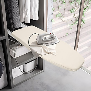 31.9" X 12.2" Closet Pull-Out Ironing Board, Buit-in Iron Board Mini Ironing Board Stow Away in The Cabinet | 180° Rotation for Small Spaces | with Cotton Ironing Board Cover | Beige