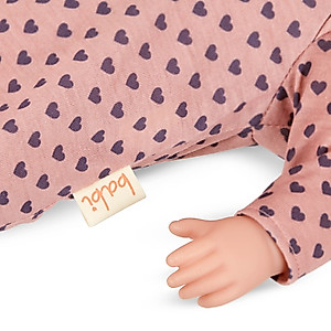 Battat Babi 14-inch Baby Girl Doll & Bassinet – Medium-Light Skin Tone & Gray Eyes – Removable Heart Polka Dot Pajama with Pacifier – Rocking Cradle Pretend-Play–Toys for Kids Ages 3 and Up