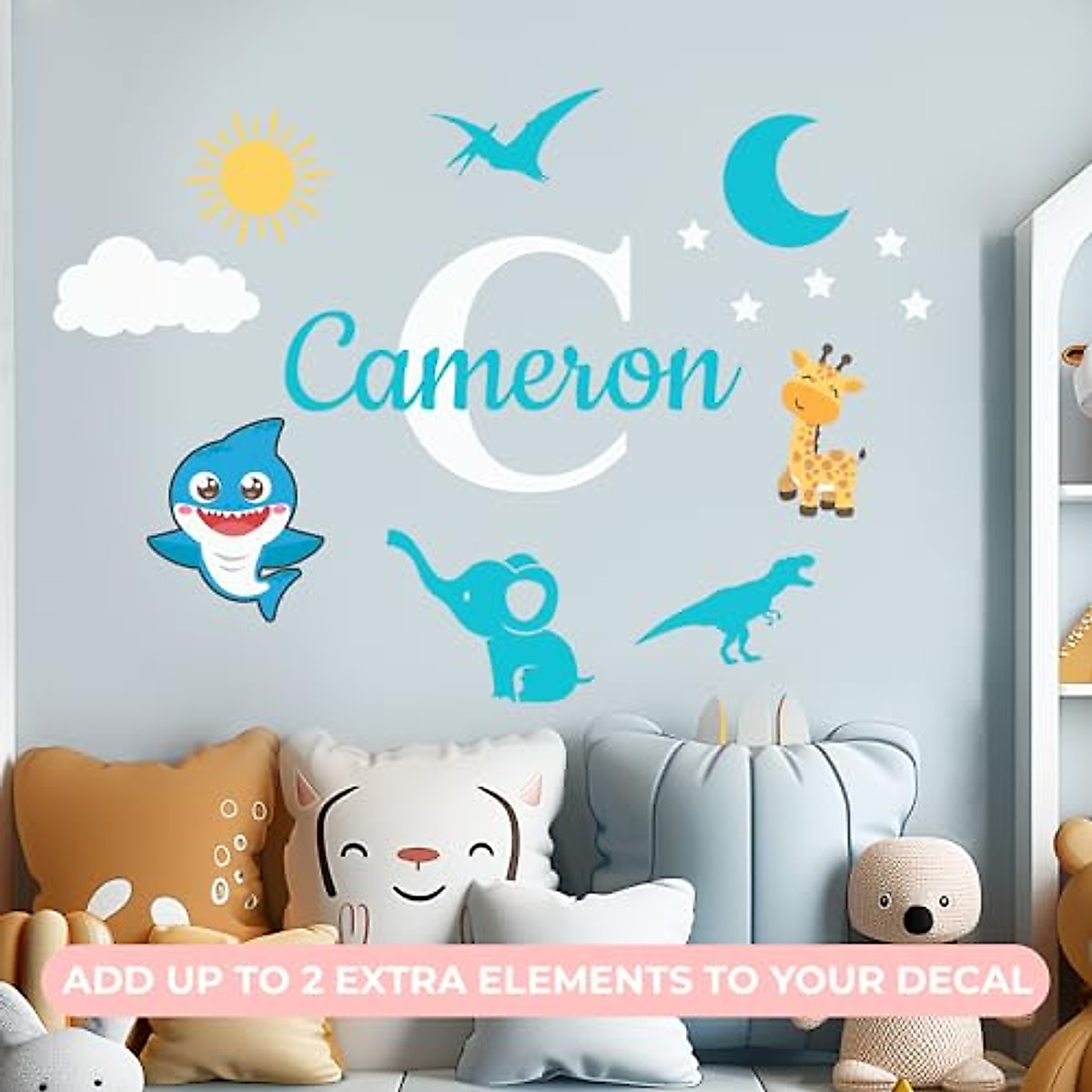 Personalized Name & Initial Vinyl Wall Decor I Nursery Wall Decal for Baby Boy & Girl Decoration I Stickers for Kids I Multiple Options for Customization (Wide 30" x 20" Height (Medium))