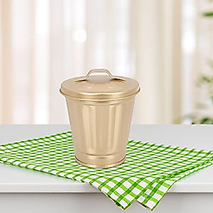 TOPBATHY 2 Pcs Mini Trash Can Metal Garbage Can with Lid Pencil Cup Holder Desktop Wastebasket Galvanized Garbage Holder Flower Buckets for Home Kitchen Office Decor