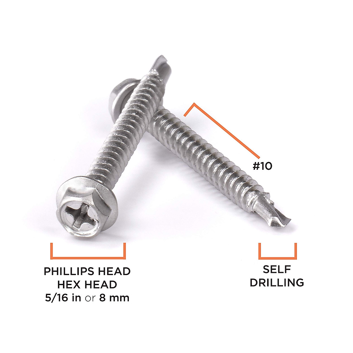 THE CIMPLE CO #8 Size, 1/2" Length (13mm) - Self Tapping/Drilling Screw - 410 Stainless Steel (Exceptional Wear and Very Corrosion Resistant) - Hex and Phillips Head - 100pcs