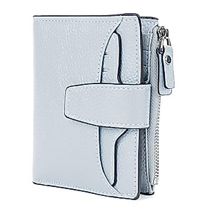 AINIMOER Women's RFID Blocking Leather Small Compact Bi-fold Zipper Pocket Wallet Card Case Purse with id Window (Lichee Grayish White)