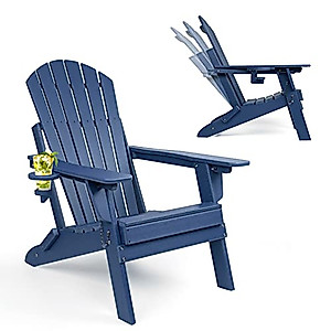 FUNBERRY Plastic Adirondack Chairs,Folding Adirondack Chairs,Adjustable Backrest Adirondack Chair,Fire Pit Chairs,Resin Adirondack Chairs with Cup Holder,Composite Adirondack Chairs