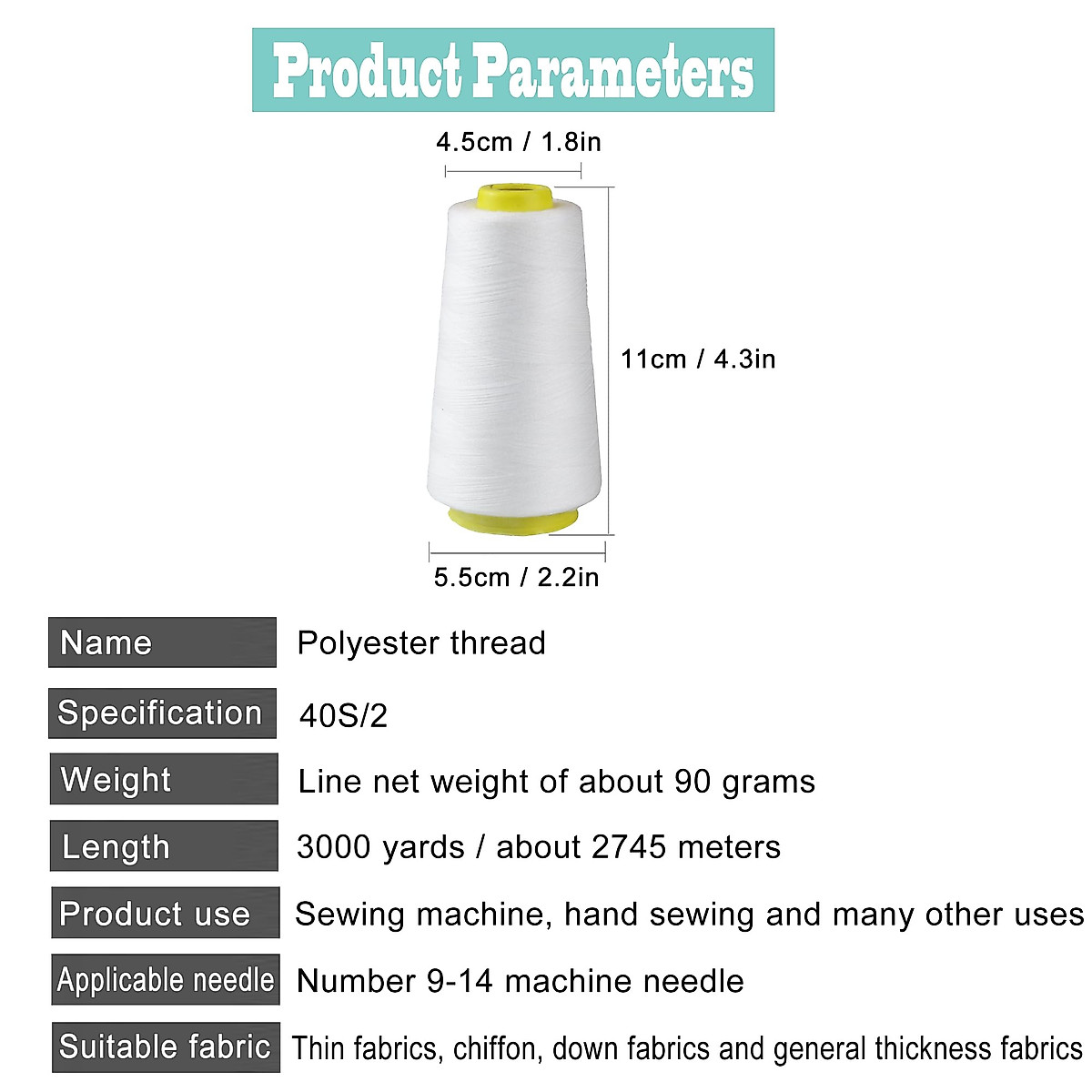 5 Spools Sewing Thread Kit Polyester Sewing Thread Spools, 3000 Yards Each Spool, 40s/2 All-Purpose Connecting Threads for Sewing Machine and Hand Repair Works - Set A