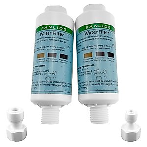 FANLIDE Bidet water filter for electronic bidet seats, Toilet water filter system, compatible with 1/2" 1/4" 3/8" Bidet hose (2 Filters + 2 Adapter)