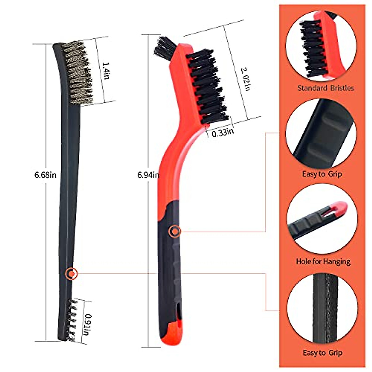 HUNTACE Small Wire Brush Set - Brass/ Stainless Steel/ Nylon Brushes for Cleaning Rust Removal, Dirt, Paint Scrubbing Wire Brush Set Double-Ended Cleaning Pick