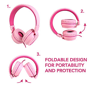 TalkWorks Corded Headphones for Kids - Over Ear Headphones for Home, School, and Gaming - Lightweight, Portable, Cushioned Earcups, and Adjustable Headband - Comes in Fun Colors - One Size, Pink