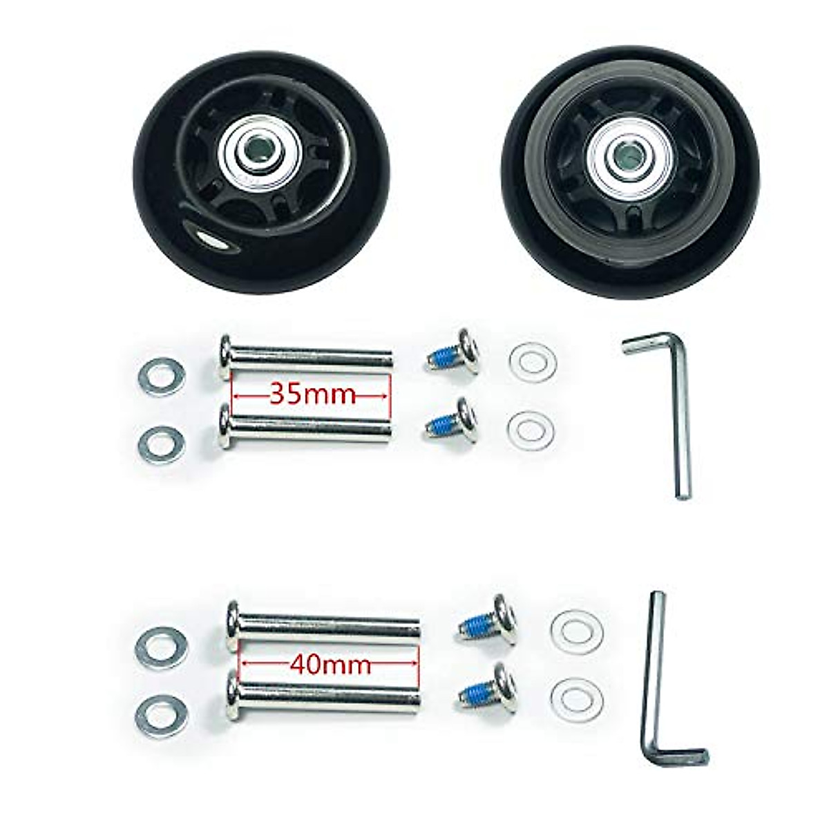 F-ber Luggage Suitcase Wheels Replacement Kit 84x24mm/3.3"x0.94" w/ABEC 608zz Inline Outdoor Skate Replacement Wheels, One Set of (2) Wheels (OD:84 W:24 ID:6 Axles:35&40mm)