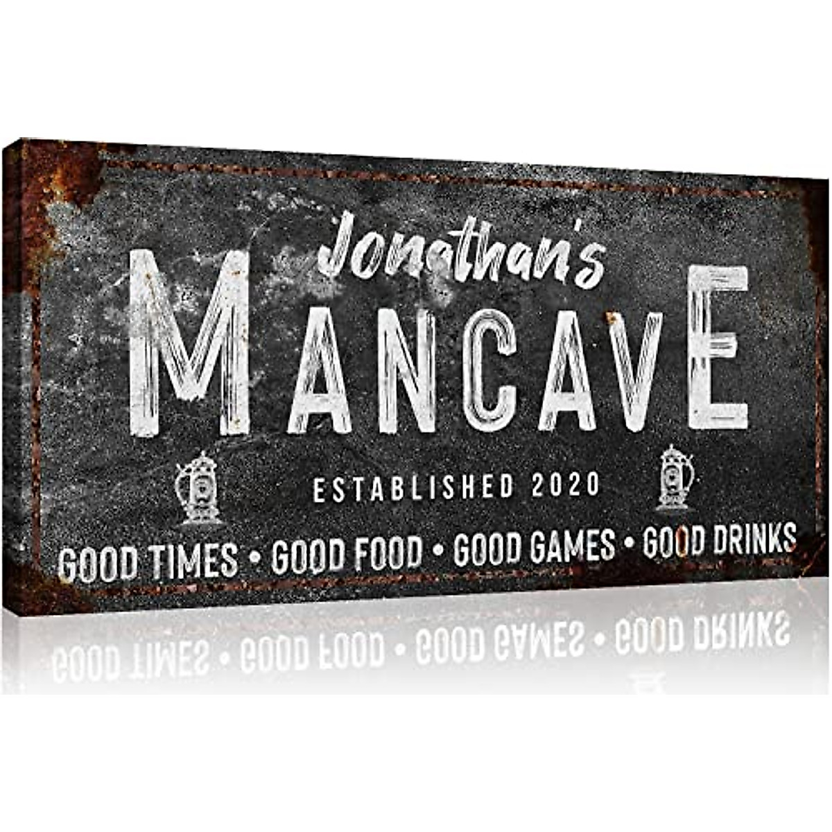 TAILORED CANVASES Man Cave Wall Sign - Personalized Mancave Wall Art Decor for Men, Guys - Custom Decoration for Home Bar, Entertainment Room, Game Room and Basement - Rustic Decoration 20x10in