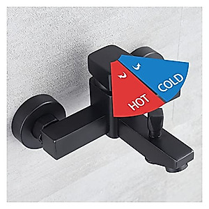 JEMITA Bathtub Hot and Cold Mixing Water Faucet Sink Spray Double Shower Head Deck Mounted Basin Mixer Taps Home Improvement Drop Ship (Color : Black)