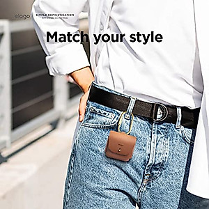 elago Leather Case Compatible with AirPods 3 Case - Compatible with AirPods 3rd Generation Case, Natural Cowhide Leather Case Cover with Brass Ring Holder, Supports Wireless Charging [Brown]