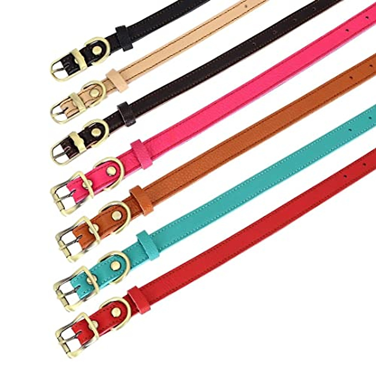 PET ARTIST Genuine Leather Dog Collar, Lightweight & Soft Padded Leather Collar, 7 Beautiful Color for Choices,Dog Collar for Puppy&Small Dog,Red,M
