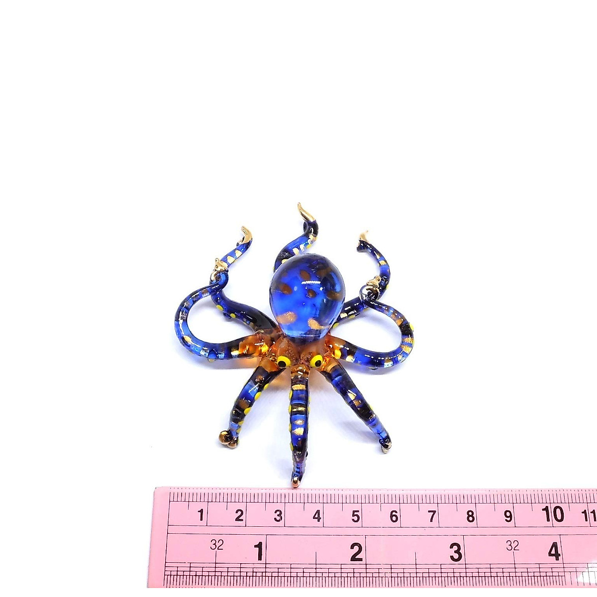 Handmade Mini 2.75" Blown Glass Swimming Octopus Figurines Figures Art,Collectible Dollhouse Gift Ideas,Miniature Ocean Animals,Tiny Ornament Cool Stuff Decor No.8