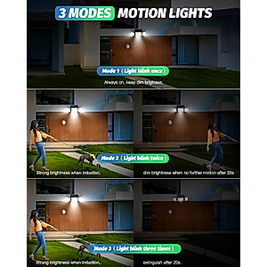 Large Solar Panel Flood Lights Outdoor, 304 Led Solar Lights Waterproof IP67, 3 Foldable Heads Motion Sensor Light with Remote, Security Lights for Front Door Garage Driveway (Always on/Motion)