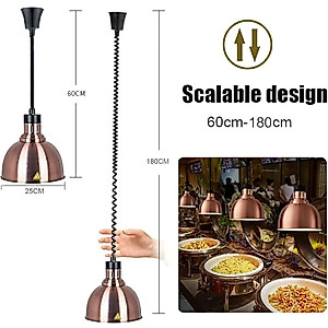 Food Heating Lamp, Hanging Food Warmer for Buffet Restaurant Hotel Kitchen, Retractable Food Warming Lamp Commercial Catering Equipment, 250W Food Heat Warmer Lamp