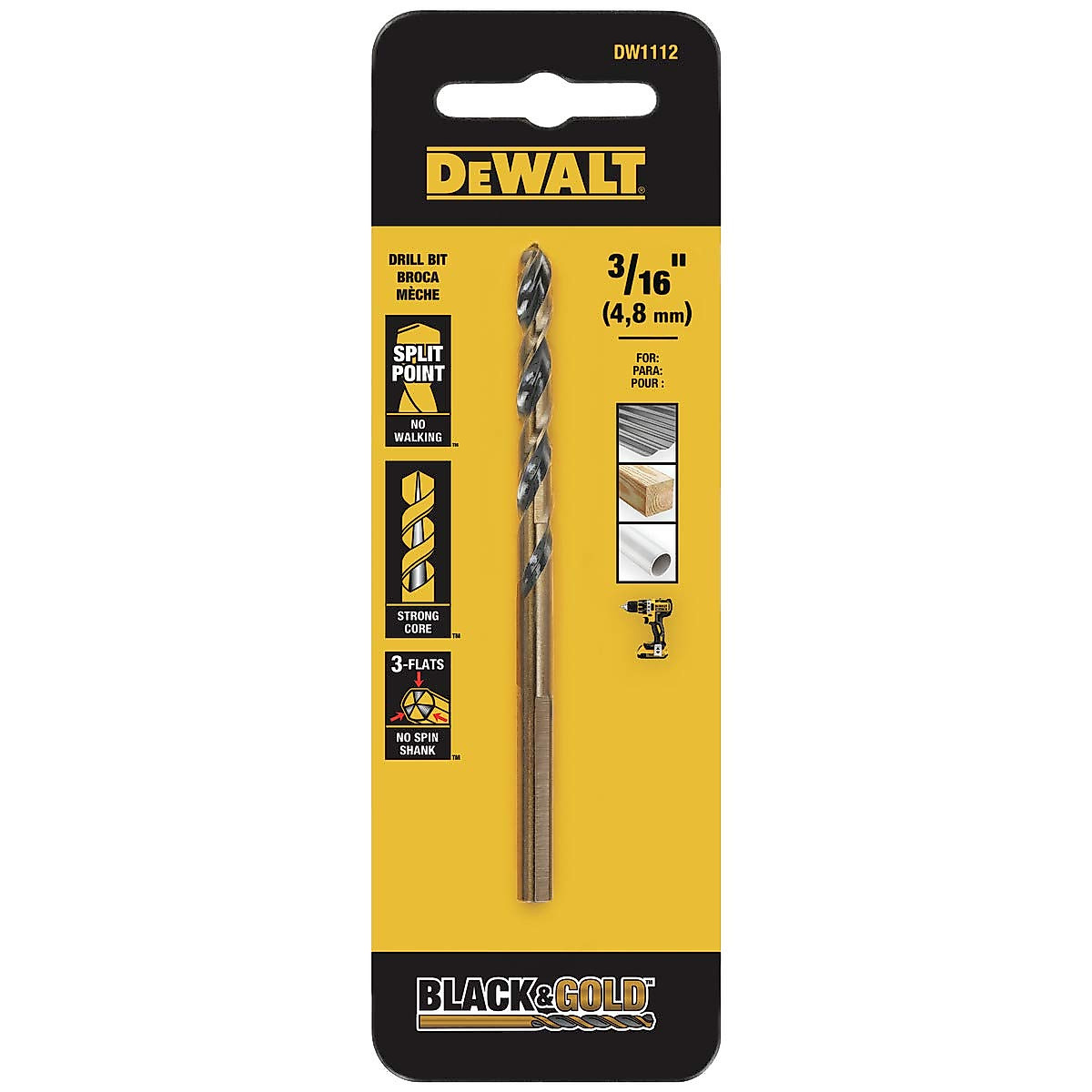 DEWALT DW1112 3/16" Black-Oxide Split-Point Drill Bit