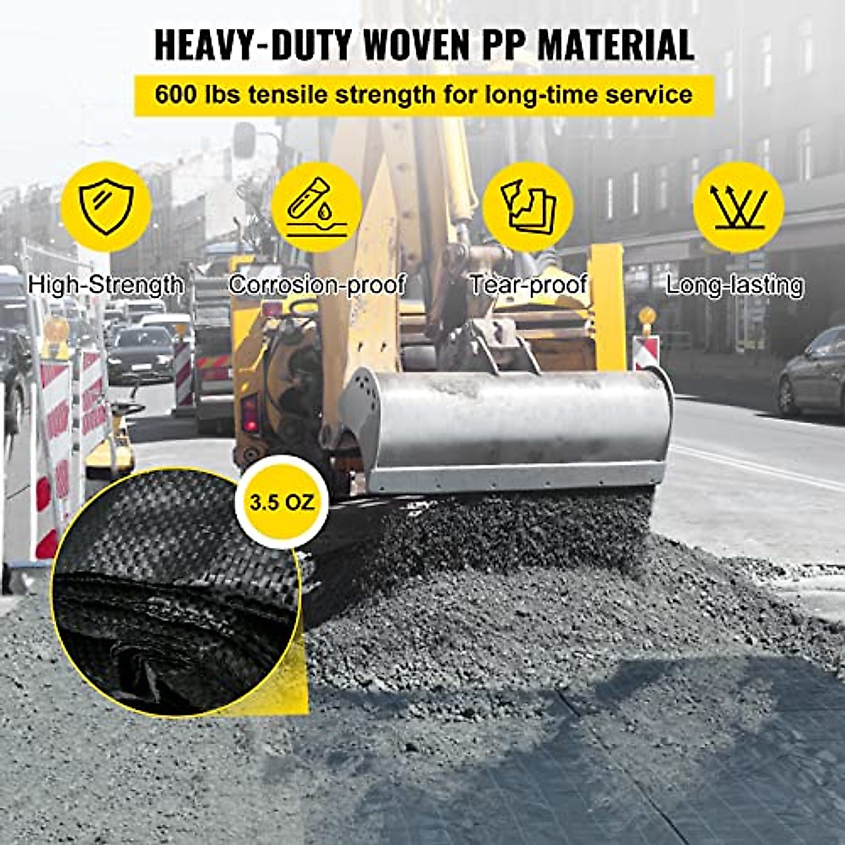 VEVOR Weed Fabric Barrier Heavy Duty, 12.5x50ft 3.5oz Weed Blocker Fabric, Woven Landscape Fabric, Garden Fabric Weed Barrier, Weed Control Fabric Ground Cover, Geotextile Fabric, Gardening Mat, Black