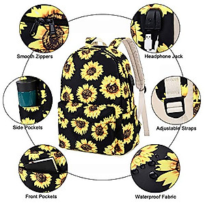 Natayoo Sunflower School Backpack for Girls Women Water Resistant Laptop Backpack with USB Charging Port, Lightweight College Bookbag