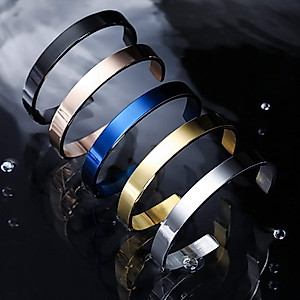 VIBOOS Personalized Bracelet Engraving Name/ID/Date Identification Bangle Bracelets for Women Men Custom Stainless Steel Adjustable Inspirational Cuff Valentine Gifts Birthday Jewelry