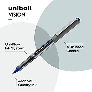 uniball Vision Rollerball Pens with 0.7mm Fine Point, Blue, 12 Count