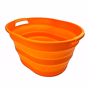 SAMMART 23L (6 Gallons) Collapsible Plastic Laundry Basket - Oval Tub/Basket - Foldable Storage Container/Organizer - Portable Washing Tub - Space Saving Laundry Hamper (Orange)