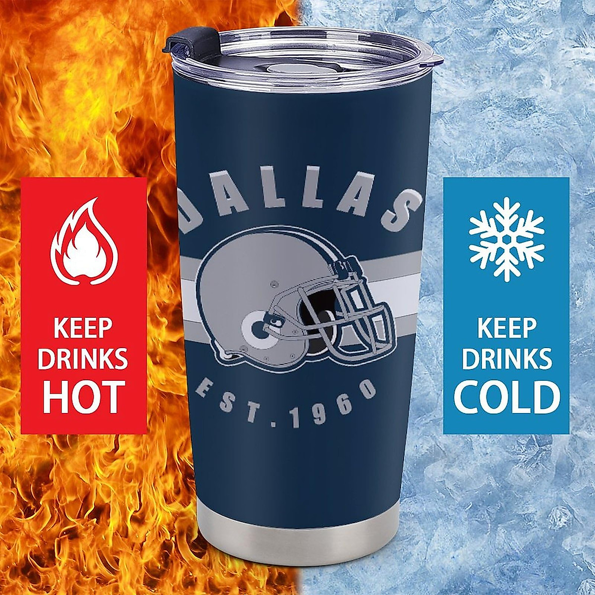 Custom Dallas Tumbler 20oz Stainless Steel with Lid & Straw Personalized Football Fans Gifts for Women Men Coffee Travel Mug Cup Add Name Number