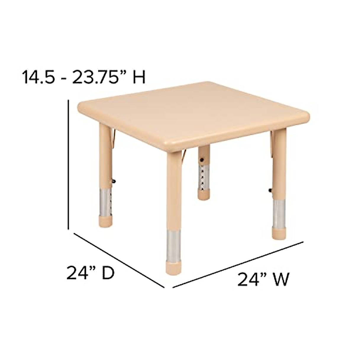 Flash Furniture 24" Square Natural Plastic Height Adjustable Activity Table