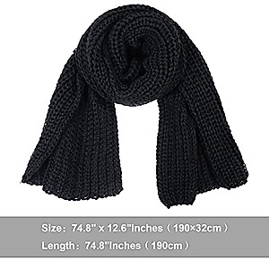 Women And Mens Winter Thick Cable Knit Wrap Chunky Long Warm Scarf, One Size, Black