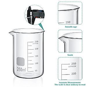 Glass or Plastic Graduated Cylinder Beaker Set, Thick Lab Cylinders (10 ml, 25 ml, 50 ml, 100 ml), Beaker (50 ml, 100 ml, 250 ml, 500 ml, 1000 ml) with 3 Dropper 4 Stirring Rod 7.9 Inch(Glass)