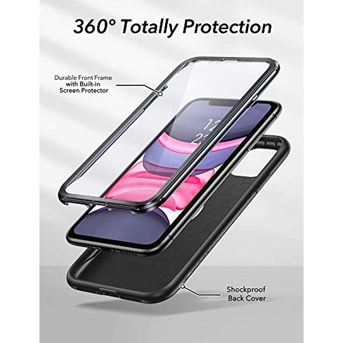 YOUMAKER Metallic Designed for iPhone 11 Case, Full Body Rugged with Built-in Screen Protector Heavy Duty Protection Slim Fit Shockproof Cover for iPhone 11 Case 6.1 Inch-Black