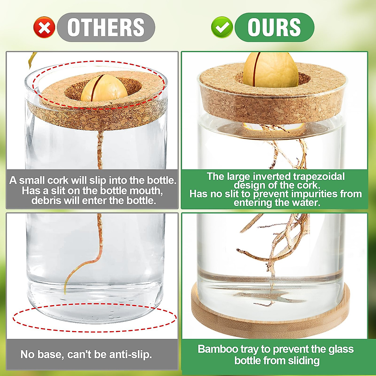 Biggun Avocado Tree Growing Kit - Avocado Pit Planting Bowl with Cork and Wooden Base, Cultivating Seedlings in Novel Way, Great Gift for Family Friends and Gardening Enthusiasts