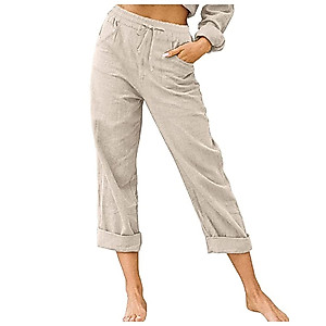 Wide Leg Pants for Women Dressy Casual,Womens Linen Pants Relaxed Fit,Flowy Beach Pants Women Petite,Cocktail Pants Women Evening Party,Capri Pants Women Elastic Waistband,Plus Size Leggings and Top